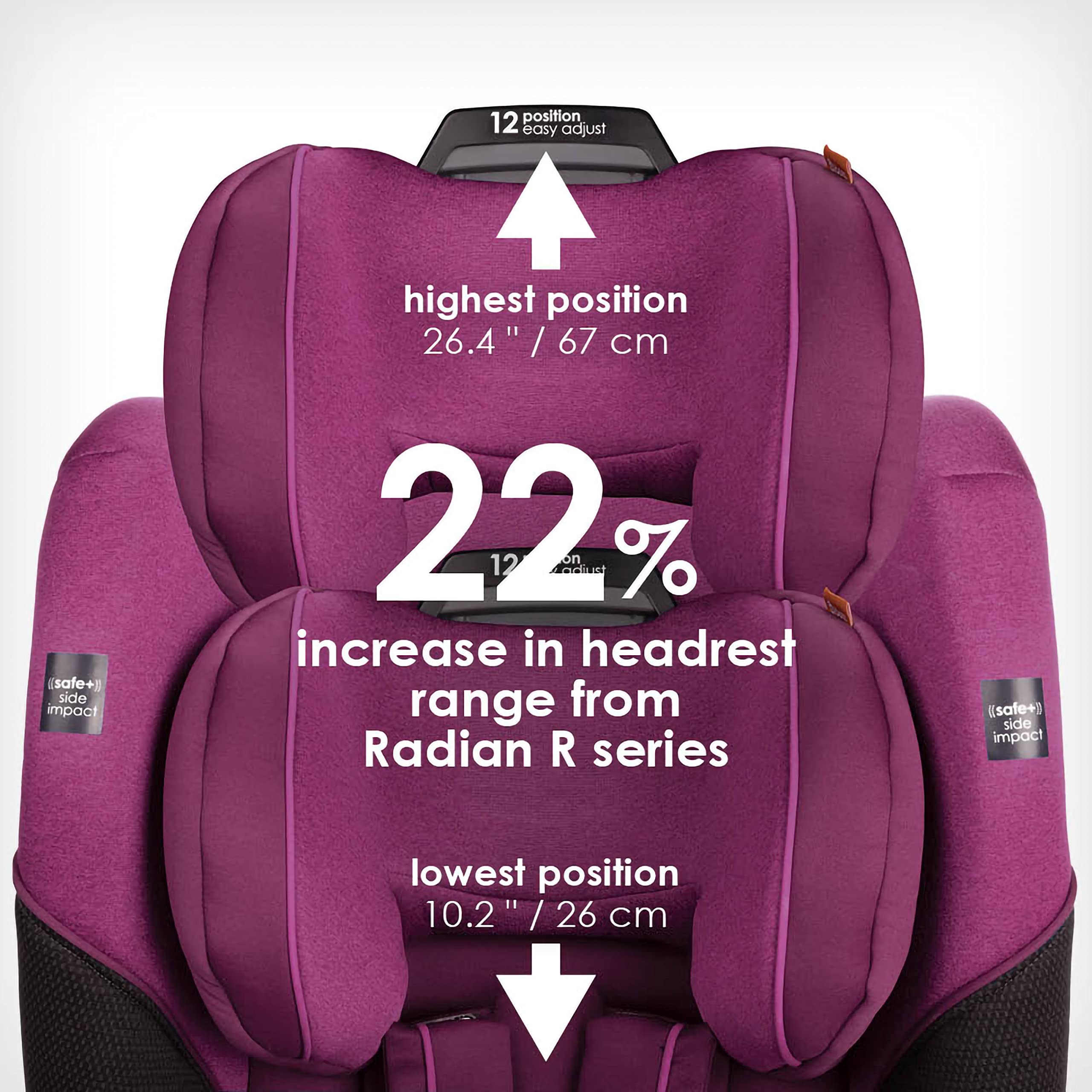 Diono Radian 3QX 4-in-1 Rear & Forward Facing Convertible Car Seat, Safe+ Engineering 3 Stage Infant Protection, 10 Years 1 Car Seat, Ultimate Protection, Slim Fit 3 Across, Purple Plum