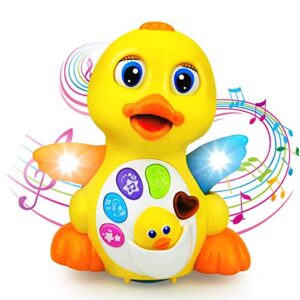 liberty imports musical dancing duck toy walking singing yellow ducky moving toys for baby with music & led lights for toddlers, infant learning development