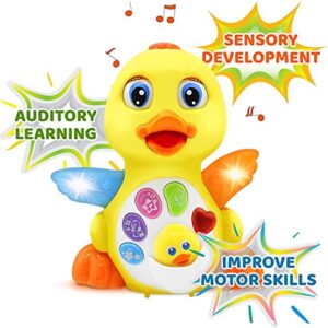 Liberty Imports Musical Dancing Duck Toy Walking Singing Yellow Ducky Moving Toys for Baby with Music & LED Lights for Toddlers, Infant Learning Development