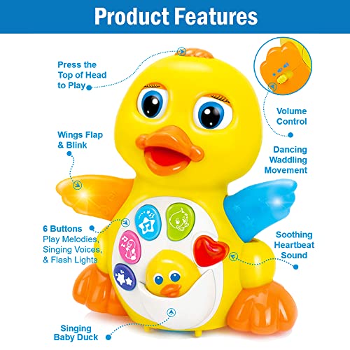 Liberty Imports Musical Dancing Duck Toy Walking Singing Yellow Ducky Moving Toys for Baby with Music & LED Lights for Toddlers, Infant Learning Development