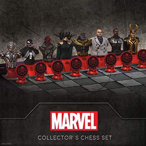 Marvel Collector's Chess Set | Custom Sculpted Chess Pieces Marvel Superheros & Villains | Iron Man & Thanos as King | Captain Marvel & Hella as Queen | Officially Licensed Marvel Chess Set