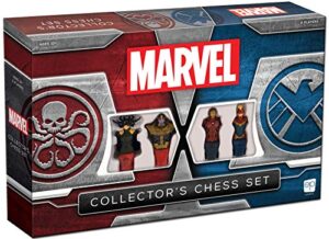 marvel collector's chess set | custom sculpted chess pieces marvel superheros & villains | iron man & thanos as king | captain marvel & hella as queen | officially licensed marvel chess set