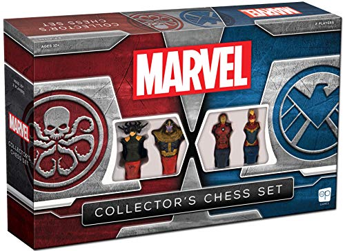 Marvel Collector's Chess Set | Custom Sculpted Chess Pieces Marvel Superheros & Villains | Iron Man & Thanos as King | Captain Marvel & Hella as Queen | Officially Licensed Marvel Chess Set