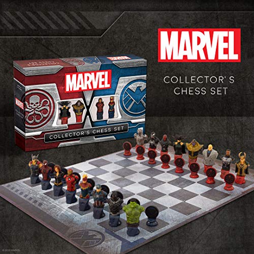 Marvel Collector's Chess Set | Custom Sculpted Chess Pieces Marvel Superheros & Villains | Iron Man & Thanos as King | Captain Marvel & Hella as Queen | Officially Licensed Marvel Chess Set