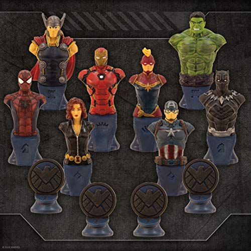 Marvel Collector's Chess Set | Custom Sculpted Chess Pieces Marvel Superheros & Villains | Iron Man & Thanos as King | Captain Marvel & Hella as Queen | Officially Licensed Marvel Chess Set