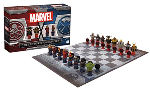 Marvel Collector's Chess Set | Custom Sculpted Chess Pieces Marvel Superheros & Villains | Iron Man & Thanos as King | Captain Marvel & Hella as Queen | Officially Licensed Marvel Chess Set