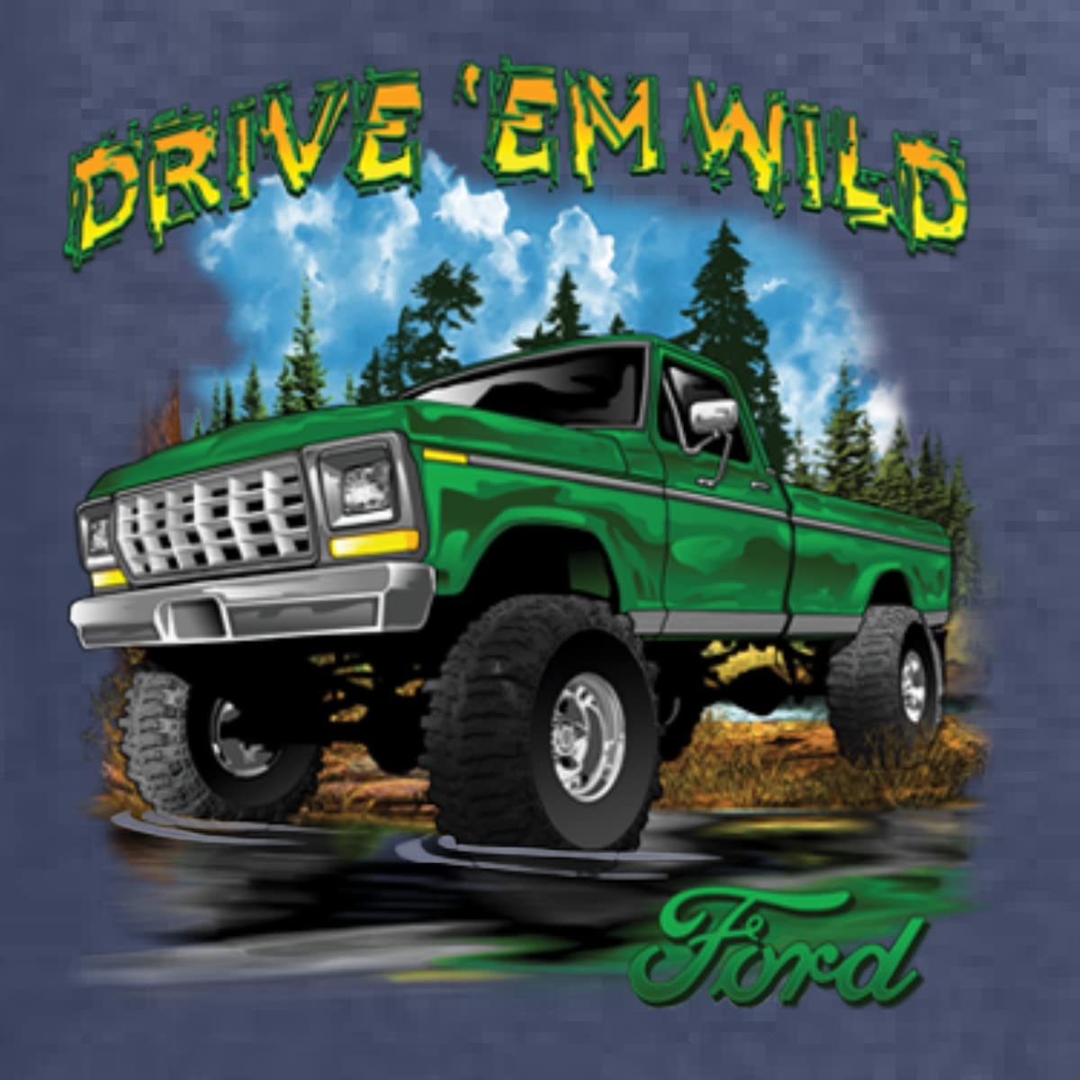 Drive 'Em Wild Green 1970 Ford Bronco Cars and Trucks Front and Back Men's Graphic T-Shirt, Vintage Heather Navy, XX-Large