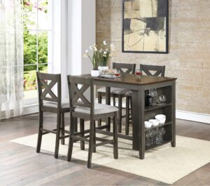 osp home furnishings century dining set includes table with built-in storage shelves and 4 stools, slate grey finish