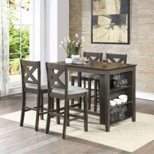 OSP Home Furnishings Century Dining Set Includes Table with Built-in Storage Shelves and 4 Stools, Slate Grey Finish