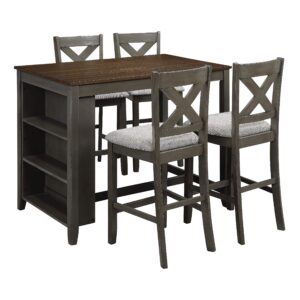 OSP Home Furnishings Century Dining Set Includes Table with Built-in Storage Shelves and 4 Stools, Slate Grey Finish