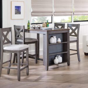 OSP Home Furnishings Century Dining Set Includes Table with Built-in Storage Shelves and 4 Stools, Slate Grey Finish