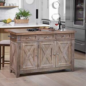 OSP Home Furnishings Cocina Kitchen Island with Wood Top, Drop Leaf and Decorative Steel Hardware, Brown