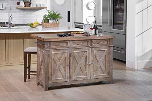 OSP Home Furnishings Cocina Kitchen Island with Wood Top, Drop Leaf and Decorative Steel Hardware, Brown