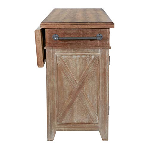 OSP Home Furnishings Cocina Kitchen Island with Wood Top, Drop Leaf and Decorative Steel Hardware, Brown