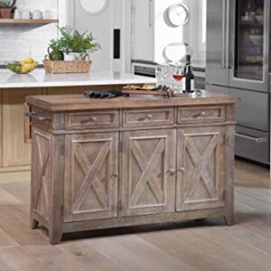 OSP Home Furnishings Cocina Kitchen Island with Wood Top, Drop Leaf and Decorative Steel Hardware, Brown