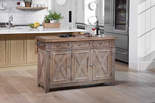 OSP Home Furnishings Cocina Kitchen Island with Wood Top, Drop Leaf and Decorative Steel Hardware, Brown