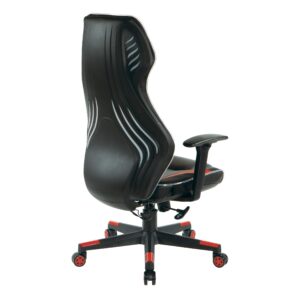 OSP Home Furnishings Gigabyte High-Back LED Lit Gaming Chair, Black Faux Leather with Red Trim and Accents