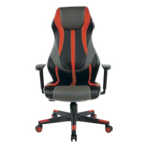 OSP Home Furnishings Gigabyte High-Back LED Lit Gaming Chair, Black Faux Leather with Red Trim and Accents