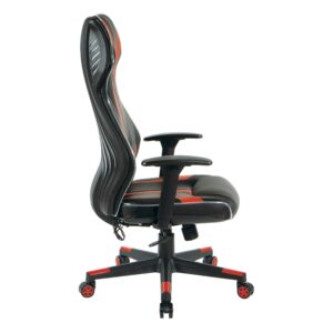 OSP Home Furnishings Gigabyte High-Back LED Lit Gaming Chair, Black Faux Leather with Red Trim and Accents