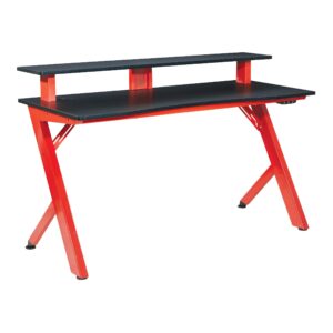 osp home furnishings area51 battlestation gaming desk with bluetooth rgb led lights, red