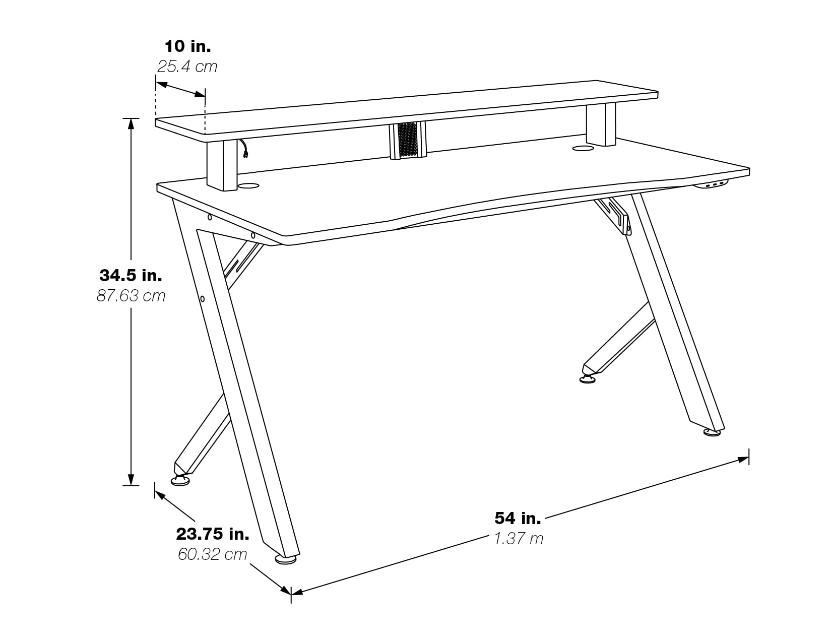 OSP Home Furnishings Area51 Battlestation Gaming Desk with Bluetooth RGB LED Lights, Red