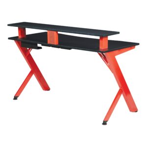 OSP Home Furnishings Area51 Battlestation Gaming Desk with Bluetooth RGB LED Lights, Red