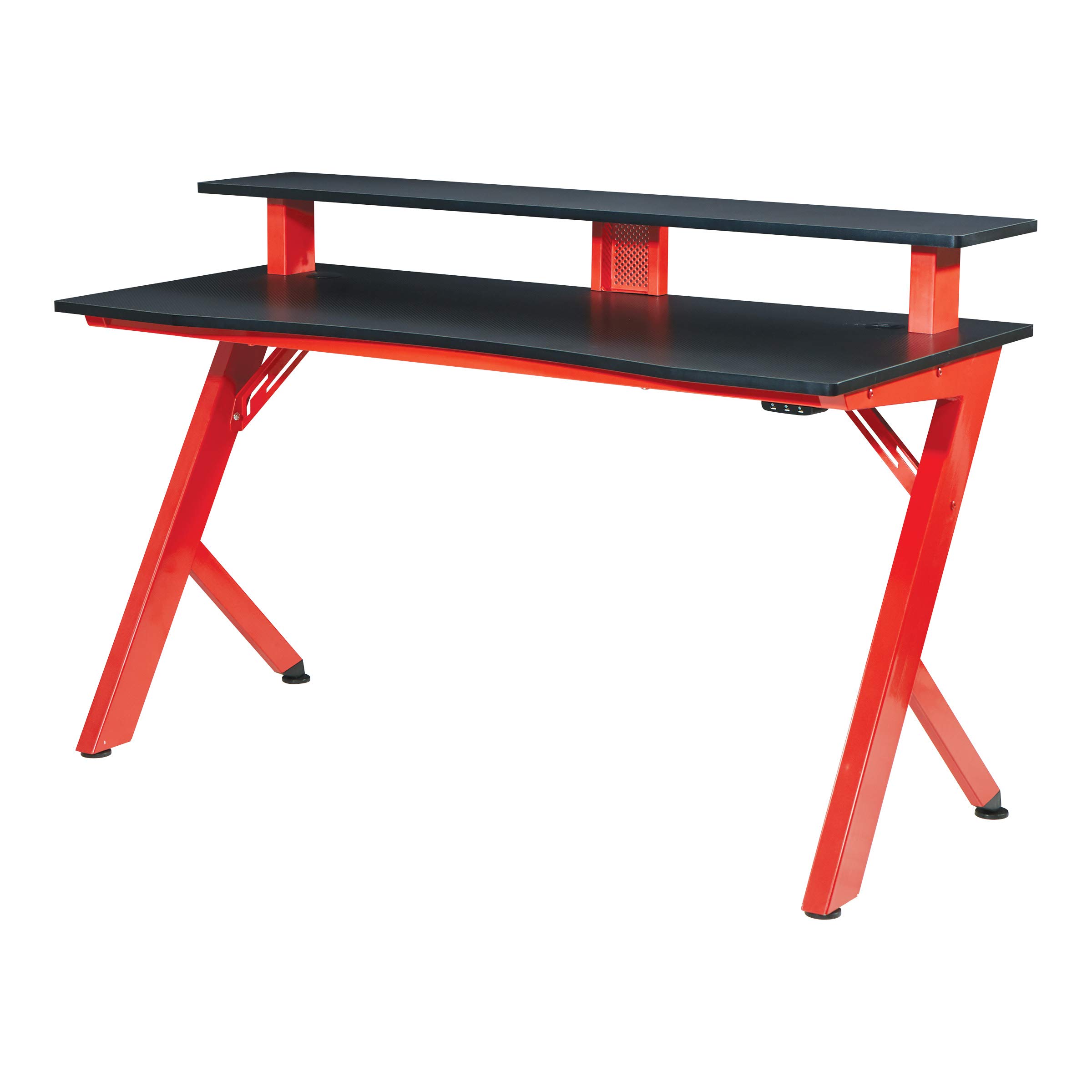 OSP Home Furnishings Area51 Battlestation Gaming Desk with Bluetooth RGB LED Lights, Red