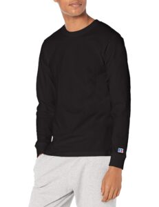 russell athletic men's soft 100% cotton midweight t-shirt, long sleeve-black, x-large