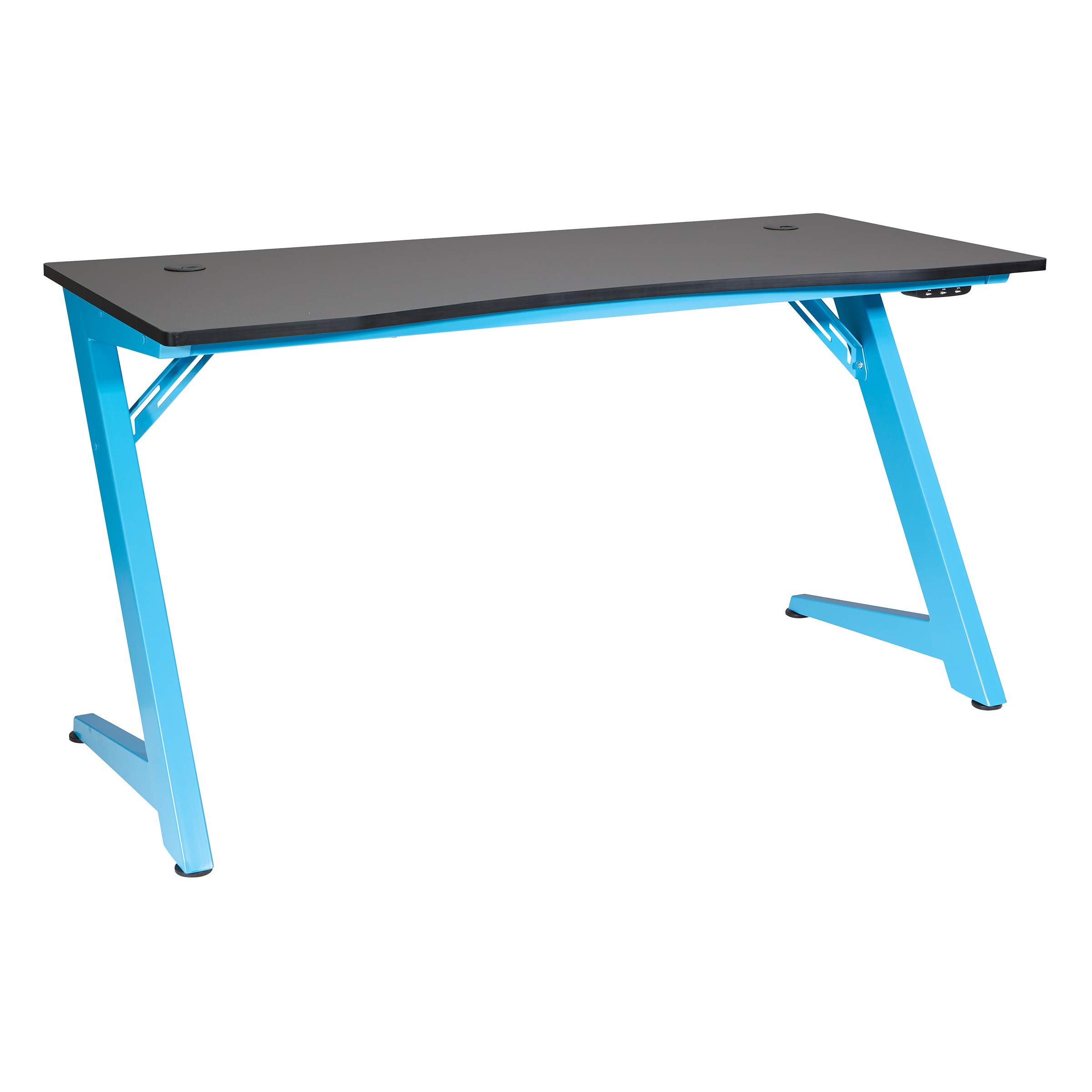 OSP Home Furnishings Beta Battlestation Gaming Desk with Bluetooth RGB LED Lights, Matte Blue