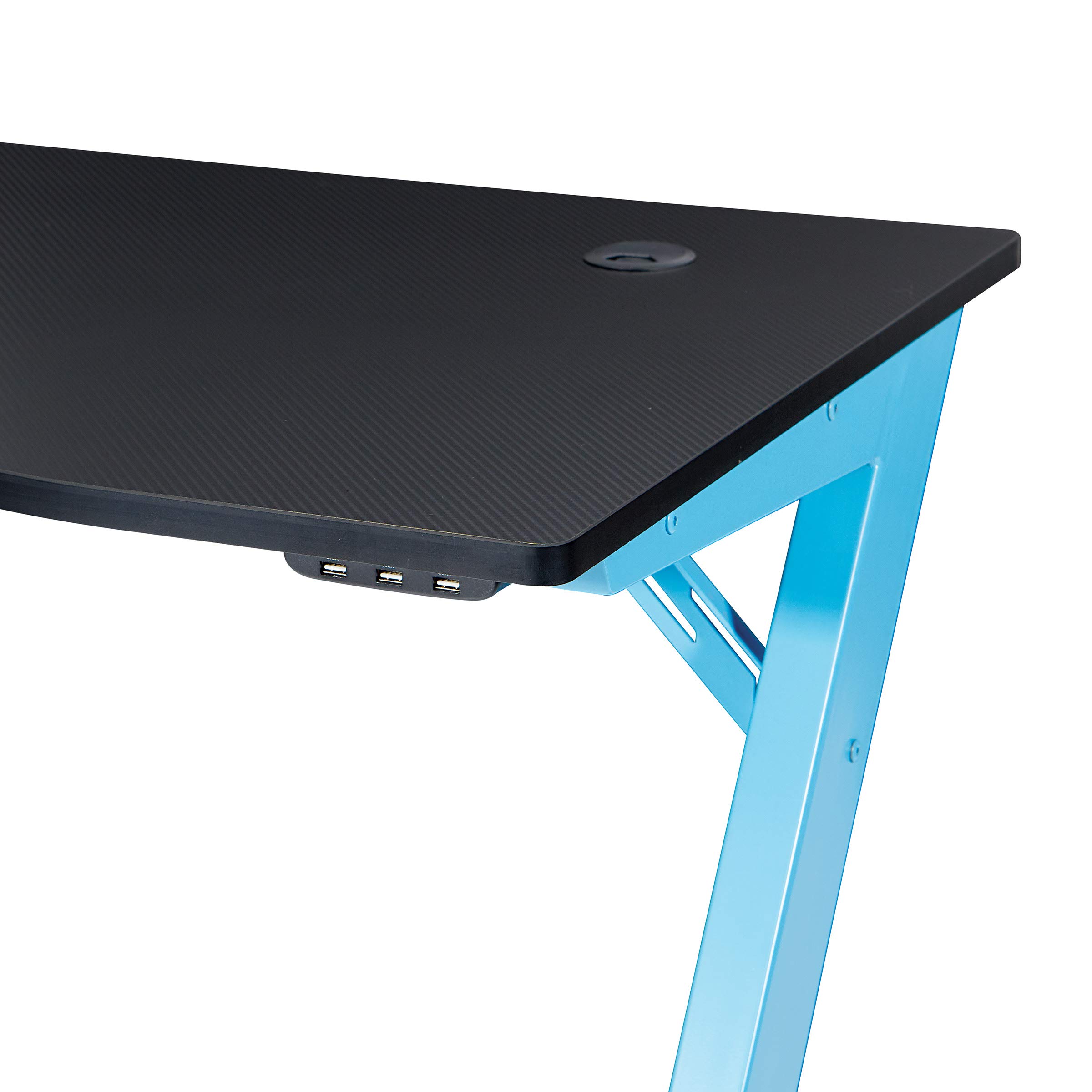 OSP Home Furnishings Beta Battlestation Gaming Desk with Bluetooth RGB LED Lights, Matte Blue