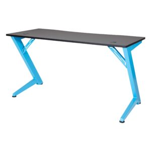 OSP Home Furnishings Beta Battlestation Gaming Desk with Bluetooth RGB LED Lights, Matte Blue