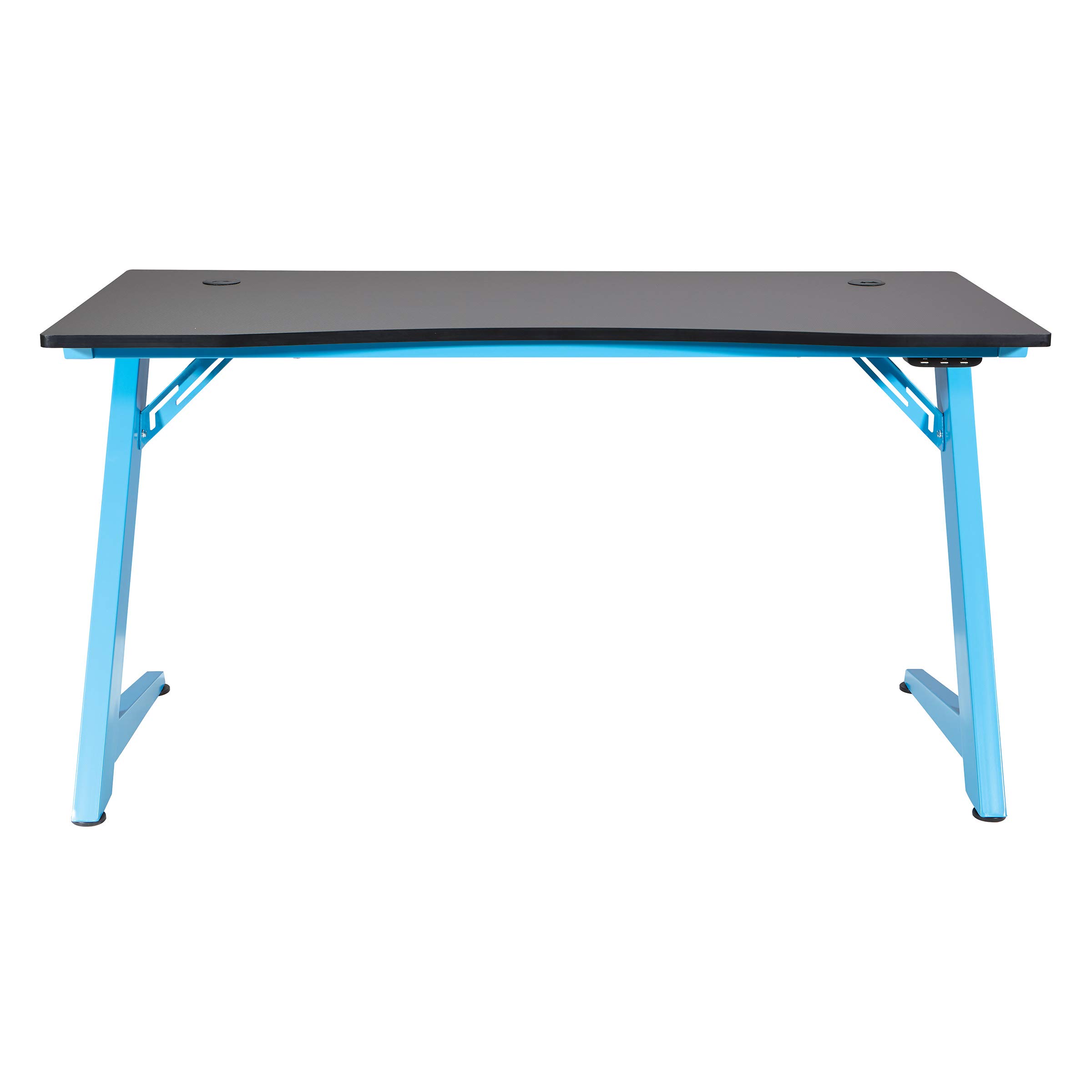 OSP Home Furnishings Beta Battlestation Gaming Desk with Bluetooth RGB LED Lights, Matte Blue