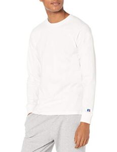 russell athletic men's soft 100% cotton midweight t-shirt, long sleeve-white, small