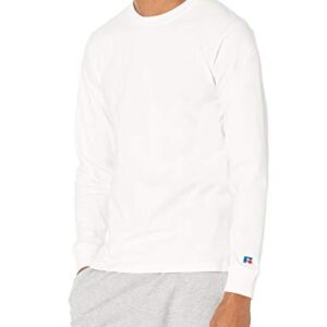 Russell Athletic Men's Soft 100% Cotton Midweight T-Shirt, Long Sleeve-White, Small