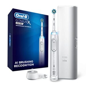 oral-b genius x limited, electric toothbrush with artificial intelligence, rechargeable toothbrush (1) replacement brush head, travel case, white