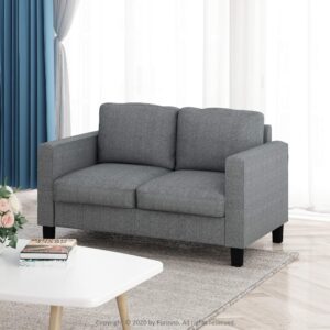 Furinno Bayonne Modern Upholstered Loveseat/Sofa Couch for Living Room, Gunmetal