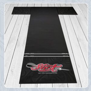 Shot Darts Heavy Duty Dart Mat, Professional T Dart Mat - Dart Points and Flooring Protector (8.7 kg), Made in New Zealand, Non-Curling & Shock Absorbing, Rubber Material, Black, (9ft 8" x 2ft 0")