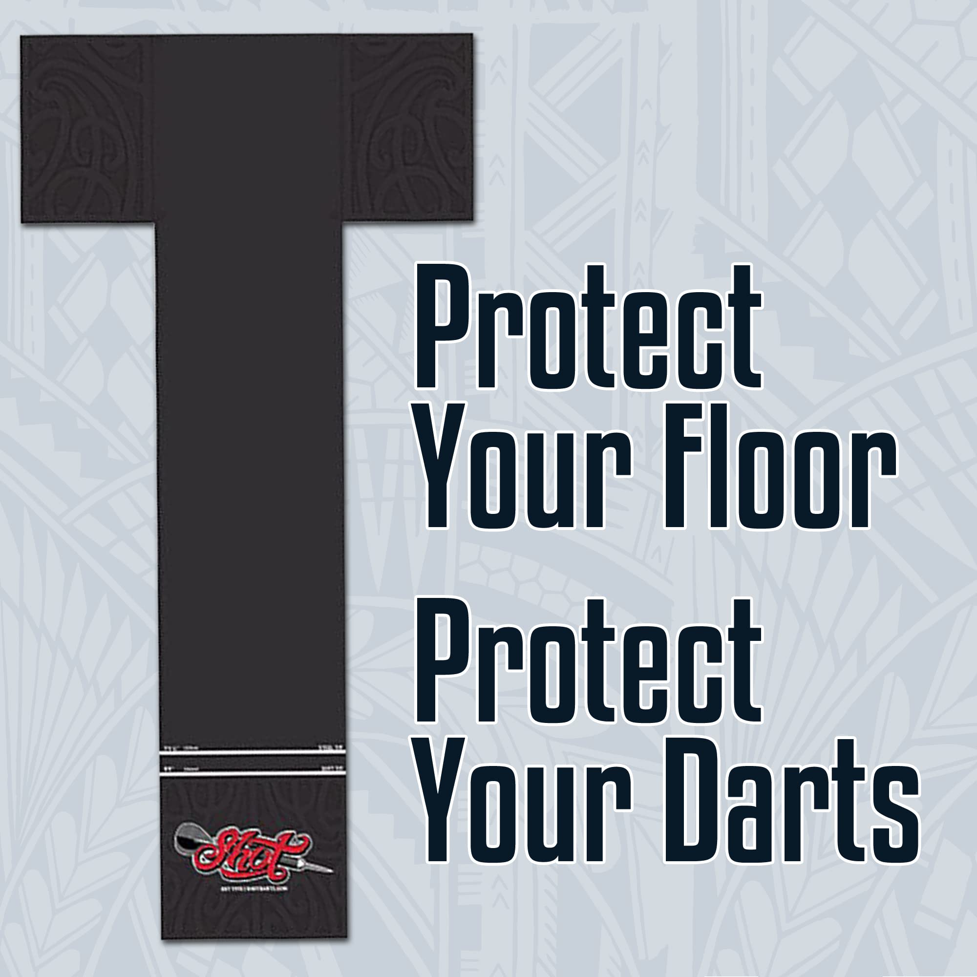 Shot Darts Heavy Duty Dart Mat, Professional T Dart Mat - Dart Points and Flooring Protector (8.7 kg), Made in New Zealand, Non-Curling & Shock Absorbing, Rubber Material, Black, (9ft 8" x 2ft 0")