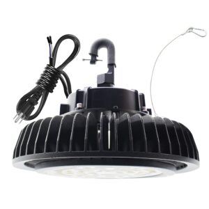 kotlin led high bay light 240w 33,600lm 1-10v dimmable 5000k ufo garage led light 5' cable with us plug hanging hook safe rope 100-277v led shop lights for garage, barn, workshop, warehouse, factory