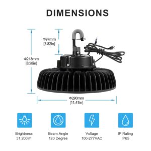 KOTLIN LED High Bay Light 240W 33,600LM 1-10V Dimmable 5000K UFO Garage LED Light 5' Cable with US Plug Hanging Hook Safe Rope 100-277V LED Shop Lights for Garage, Barn, Workshop, Warehouse, Factory