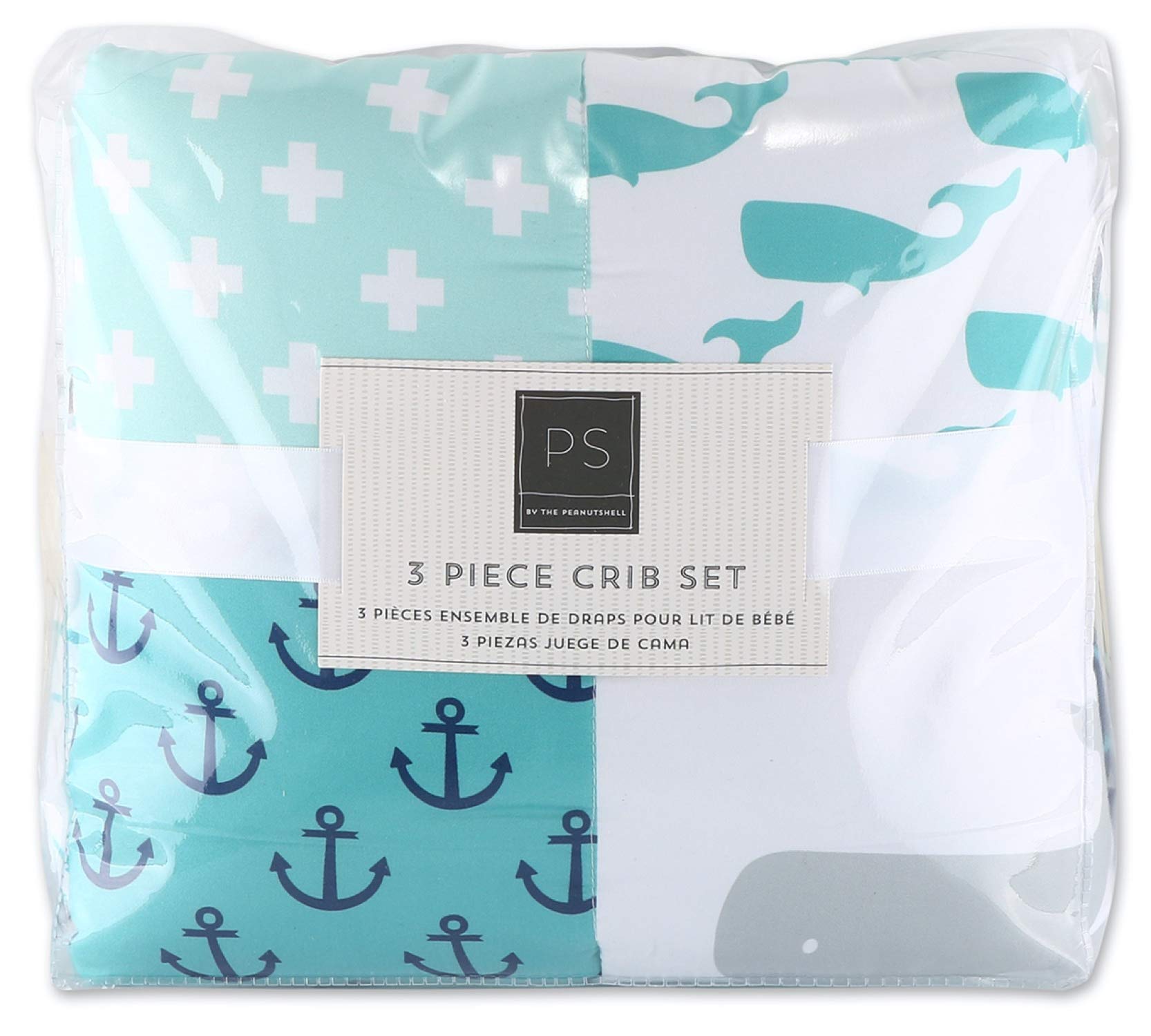 The Peanutshell Nautical Crib Bedding Set for Baby Boys or Girls - 3 Piece Unisex Nursery Set - Crib Quilt, Crib Sheet, Crib Skirt