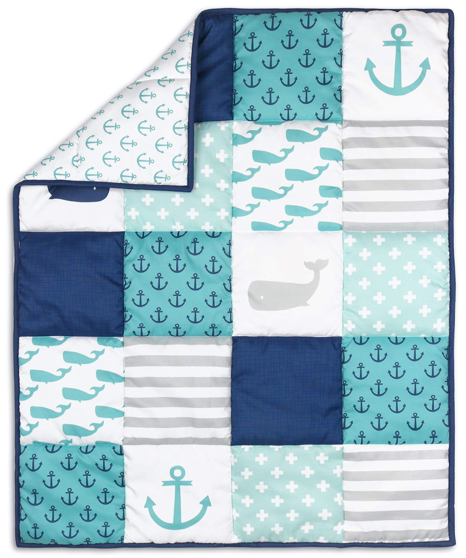 The Peanutshell Nautical Crib Bedding Set for Baby Boys or Girls - 3 Piece Unisex Nursery Set - Crib Quilt, Crib Sheet, Crib Skirt