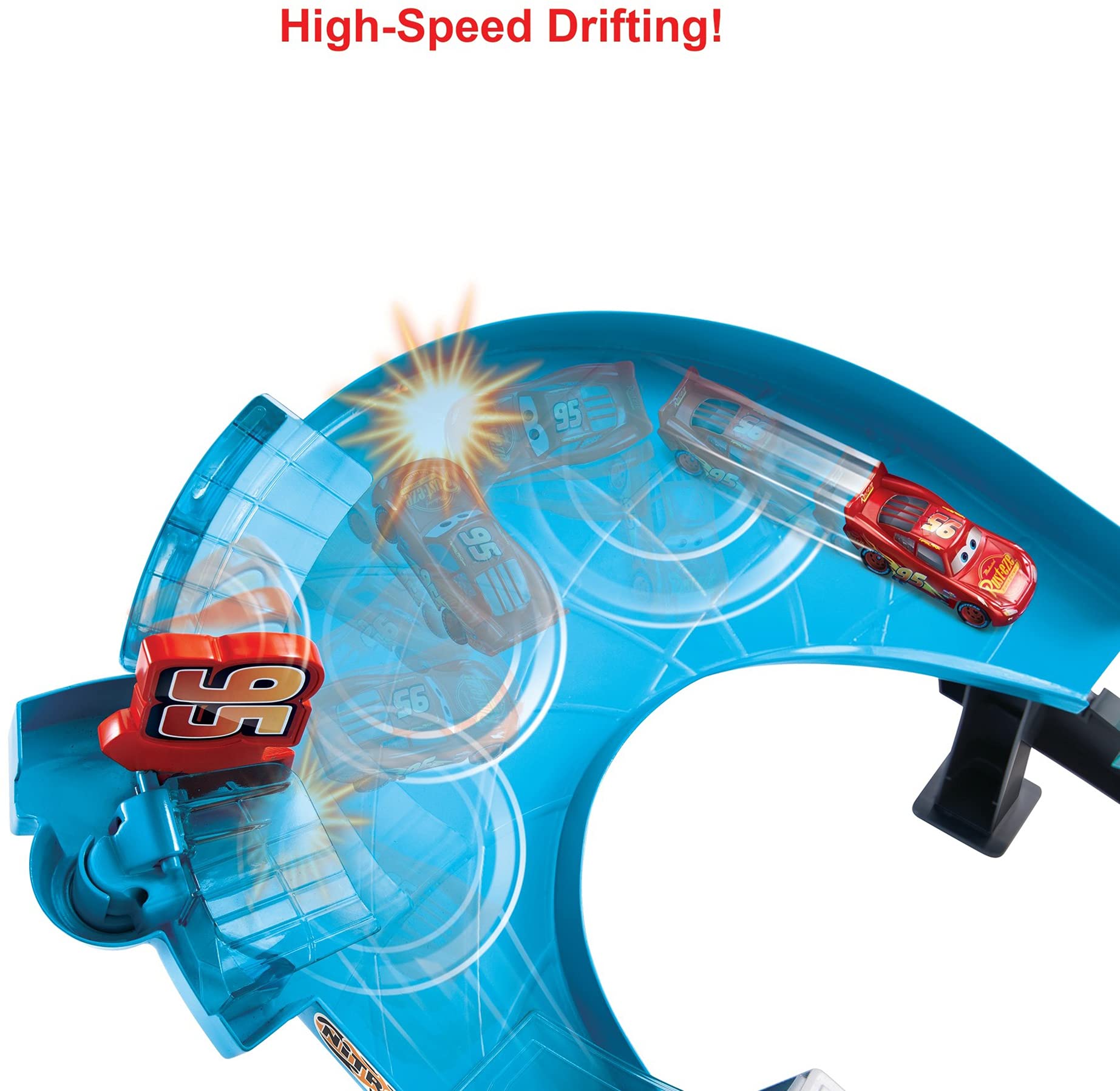 Disney Car Toys Rust-Eze Double Circuit Speedway Playset Test Track Set For Drift, Race and Crash Competitions, With Lightning McQueen Vehicle, Kids Birthday Gift For Ages 4 Years and Older