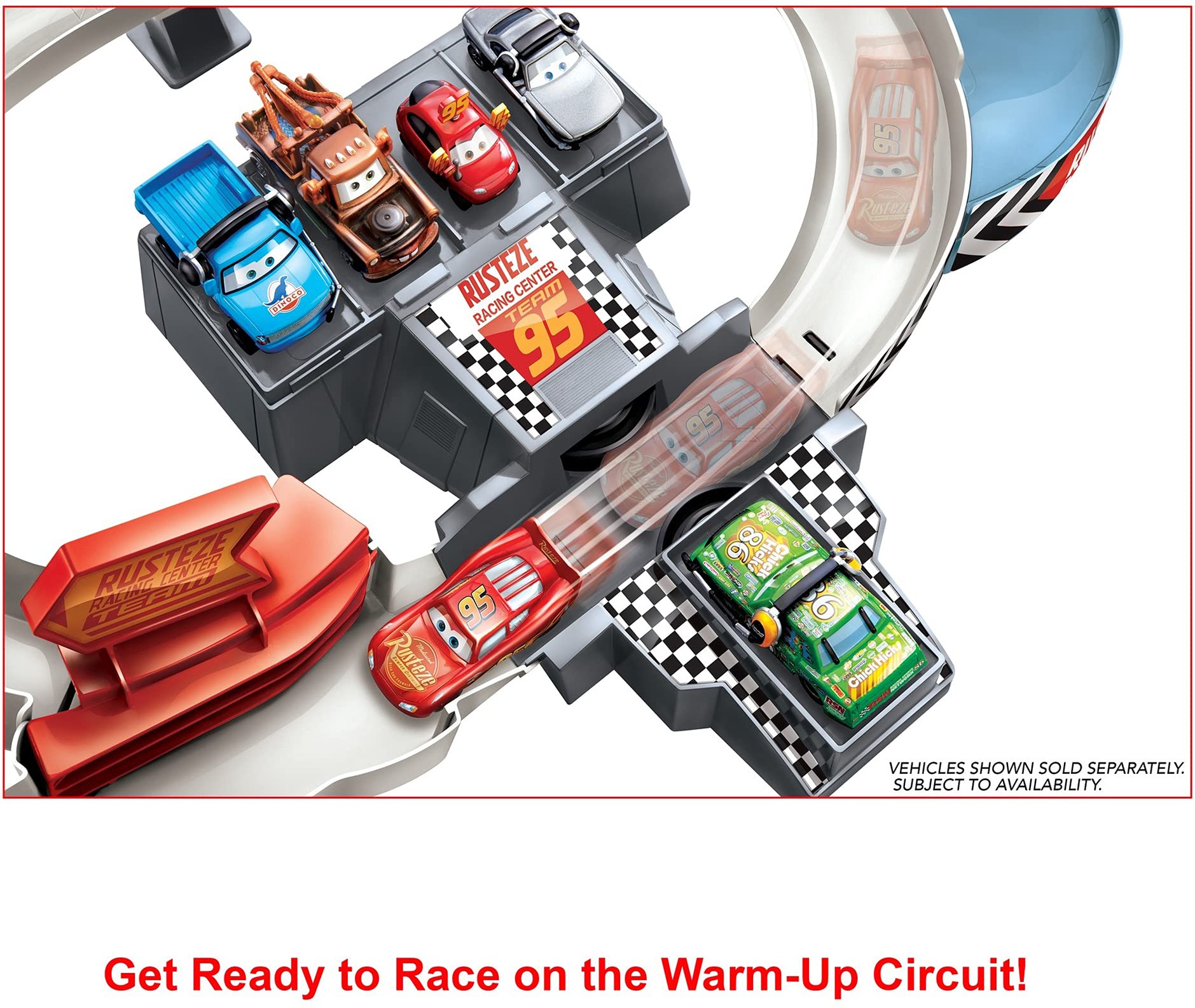 Disney Car Toys Rust-Eze Double Circuit Speedway Playset Test Track Set For Drift, Race and Crash Competitions, With Lightning McQueen Vehicle, Kids Birthday Gift For Ages 4 Years and Older