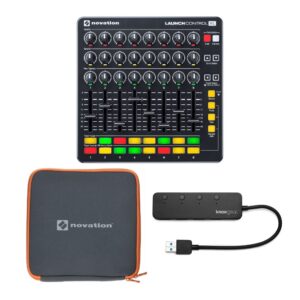 novation launch control xl midi usb ableton live controller bundle with launch control xl case and 3.0 4 port usb hub (3 items)