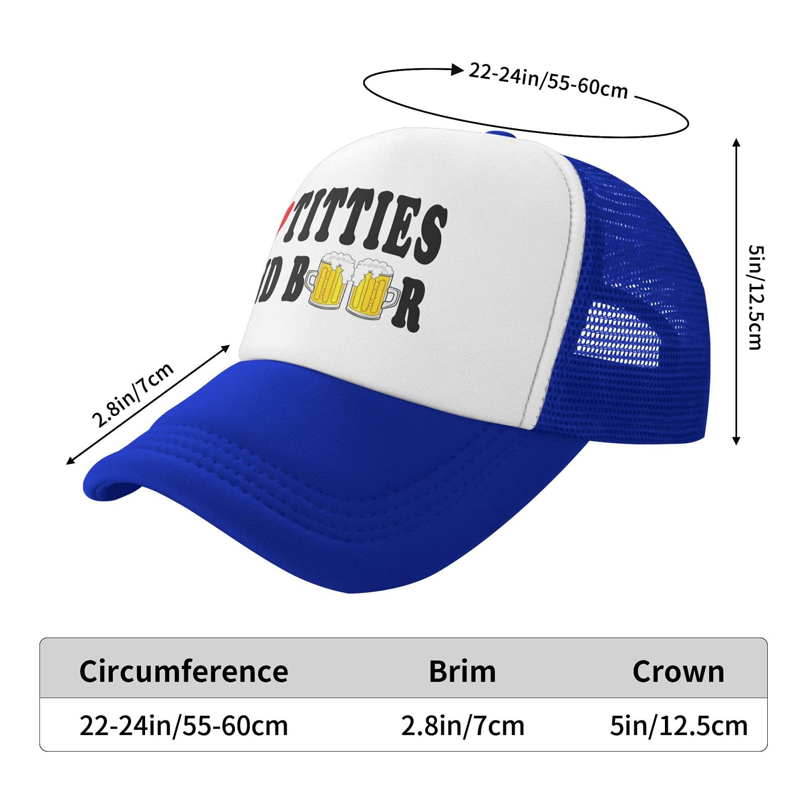 NVJUI JUFOPL Funny Trucker Hat, I Heart Titties and Beer - Adjustable Mesh Baseball Cap for Men & Women Blue