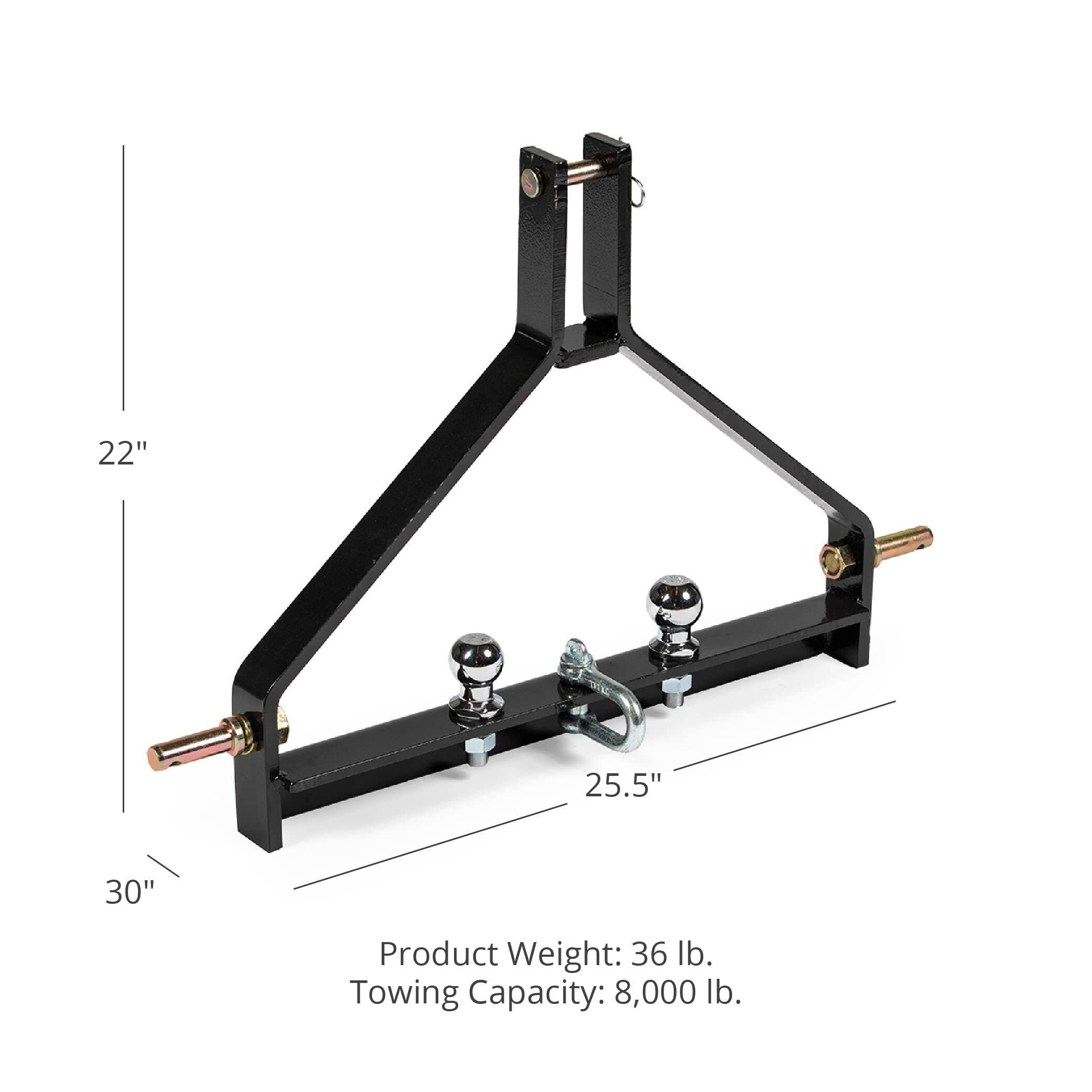 Titan Attachments 3 Point Tractor Drawbar Trailer Hitch Fits Category 1 Tractors, Quick Hitch Compatible, 8000 LB Towing Capacity, Towable Clevis Hook, 2" and 1 7/8" Ball Mount Included