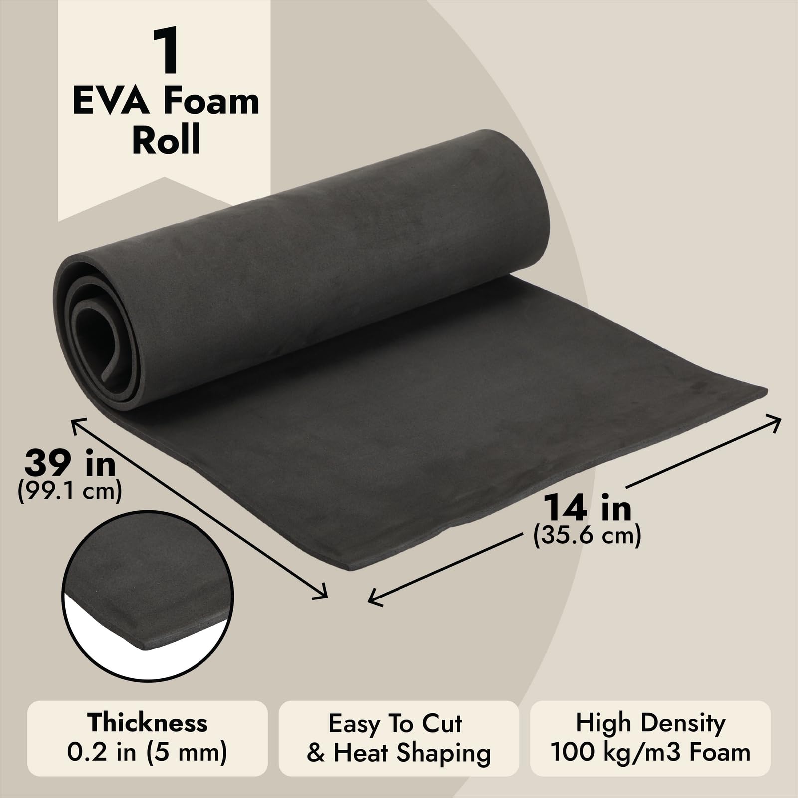 Bright Creations 5mm EVA Foam Roll, Black Foam Sheet for Cosplay Armor, Costume, Party Decorations, High Density 100 kg/m3 (14x39 in)