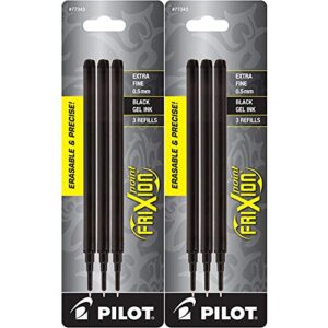 pilot frixion point erasable gel ink refills, extra fine point, 0.5mm, black ink, 6 refills