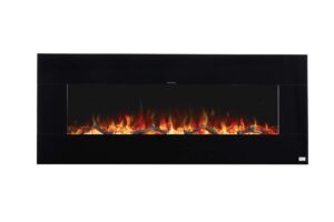 burnbrite 88001 50-inch dual-use wall mount & recessed electric fireplace with crystals and driftwood, black